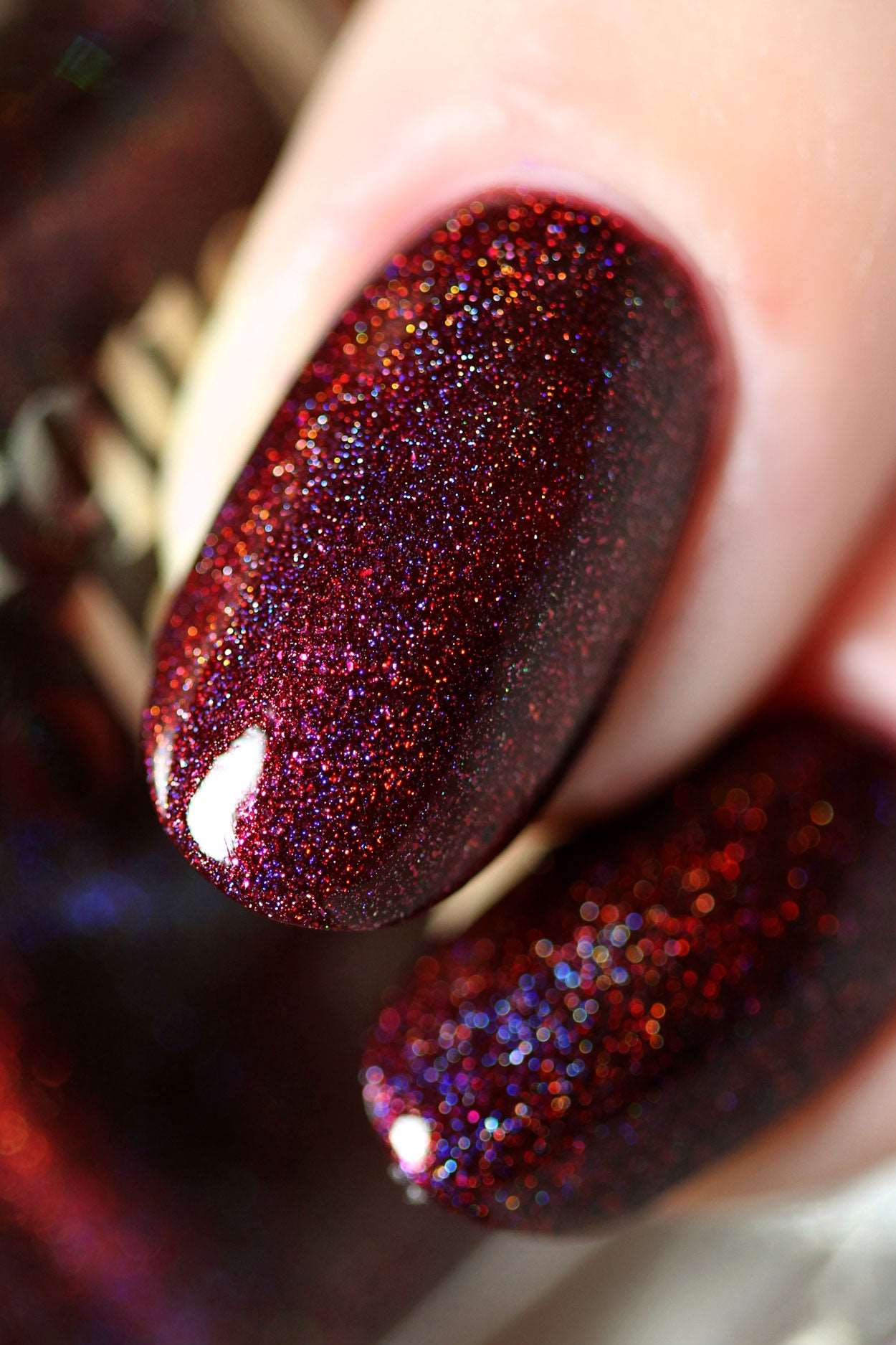 Oxblood red linear holographic nail polish - Cirque Colors Ambrosia
